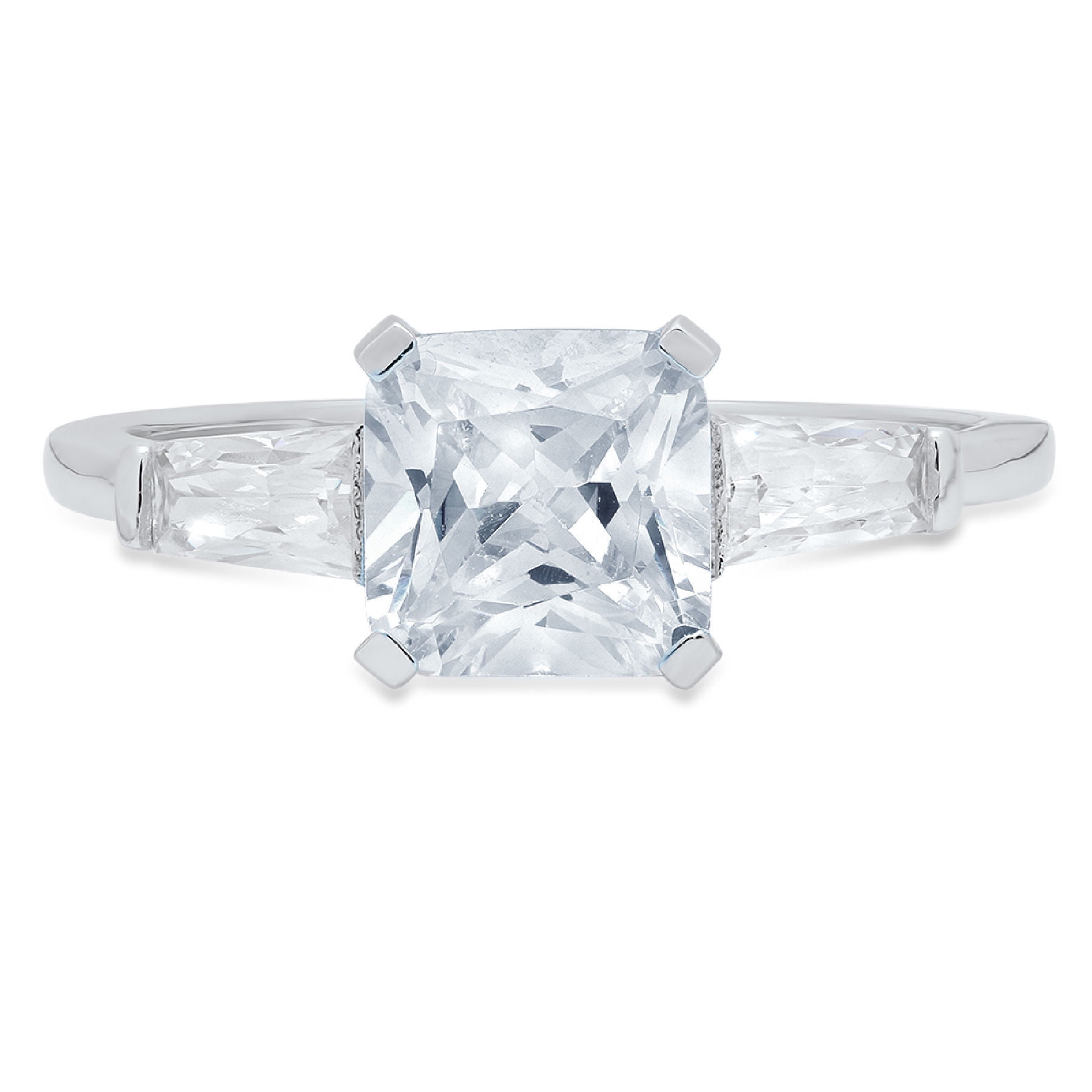 1.62 ct Square Emerald Cut Simulated Blue Diamond 3 Stone 18K White ...