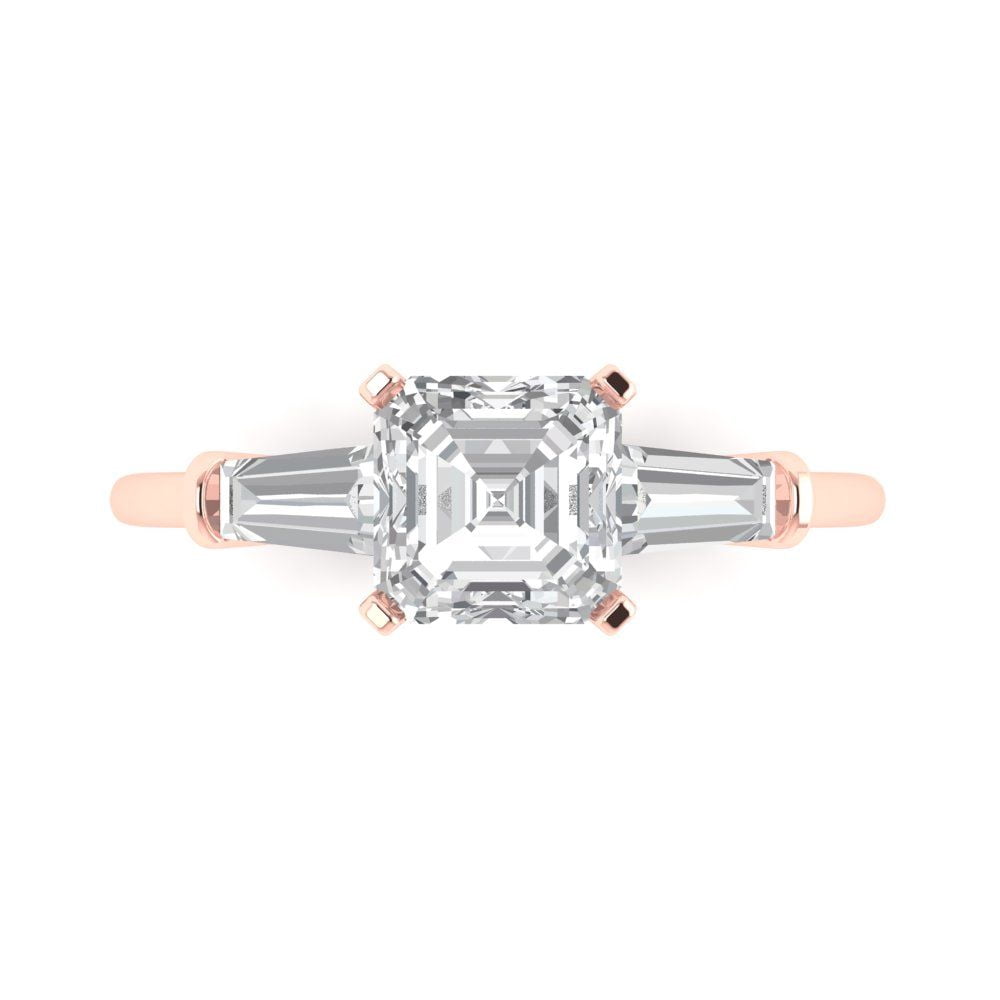 1.62 ct Square Emerald Cut Simulated Diamond Three-Stone Engagement ...