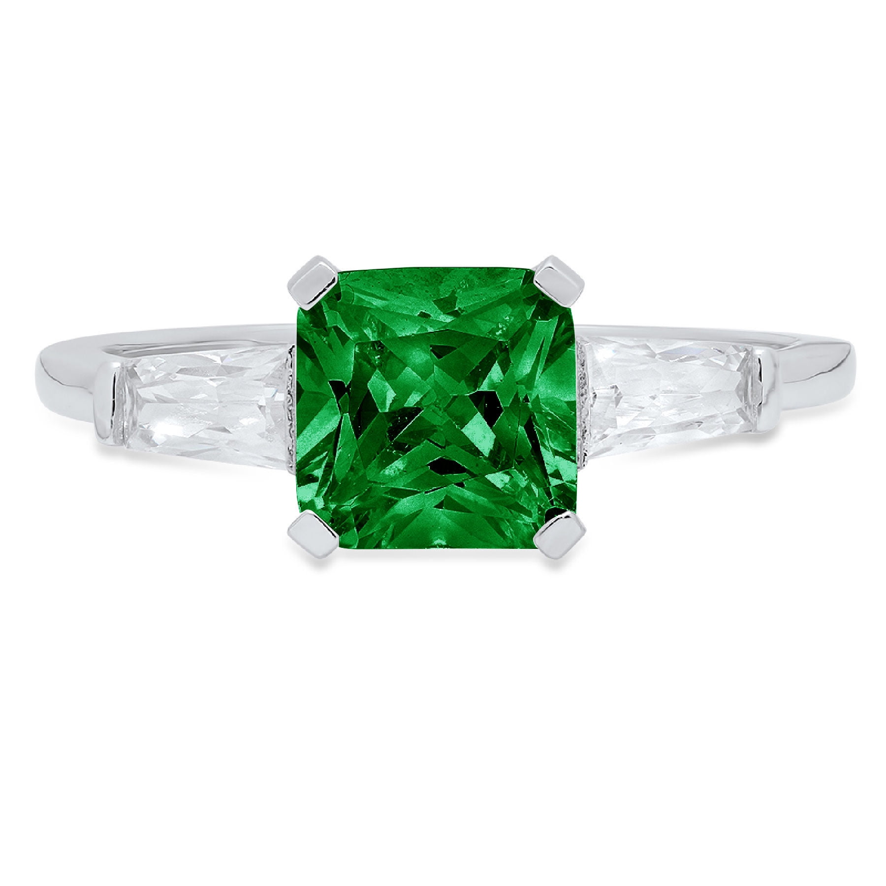 1.62 ct Square Emerald Cut Simulated Emerald 3 Stone 14K White Gold ...