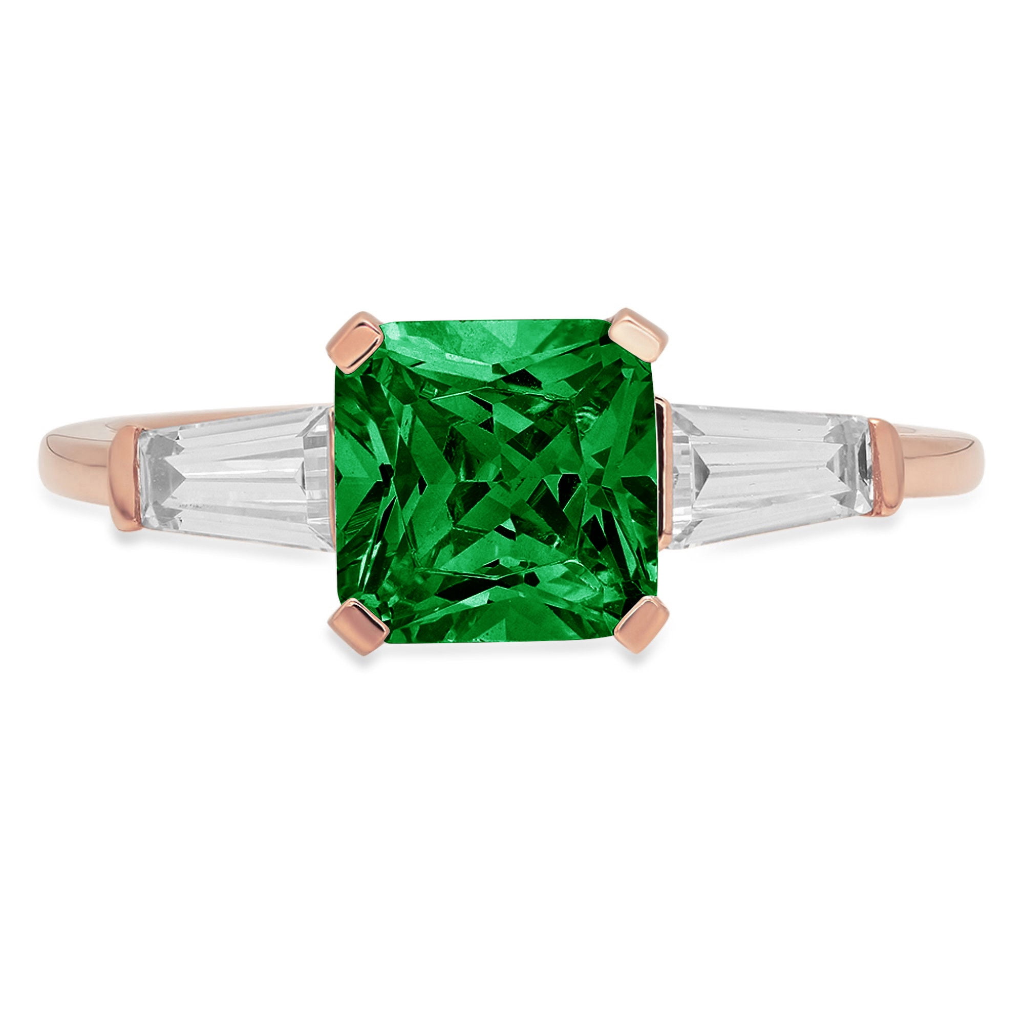 1.62 ct Square Emerald Cut Simulated Emerald 3 Stone 18K Rose Gold ...