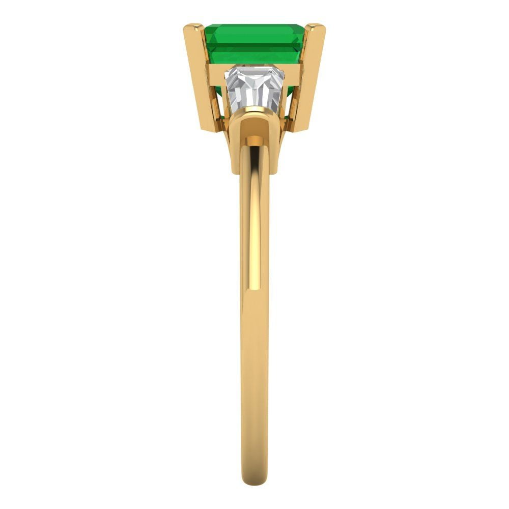 1.62 ct Square Emerald Cut Simulated Emerald 3 Stone 18K Yellow Gold ...