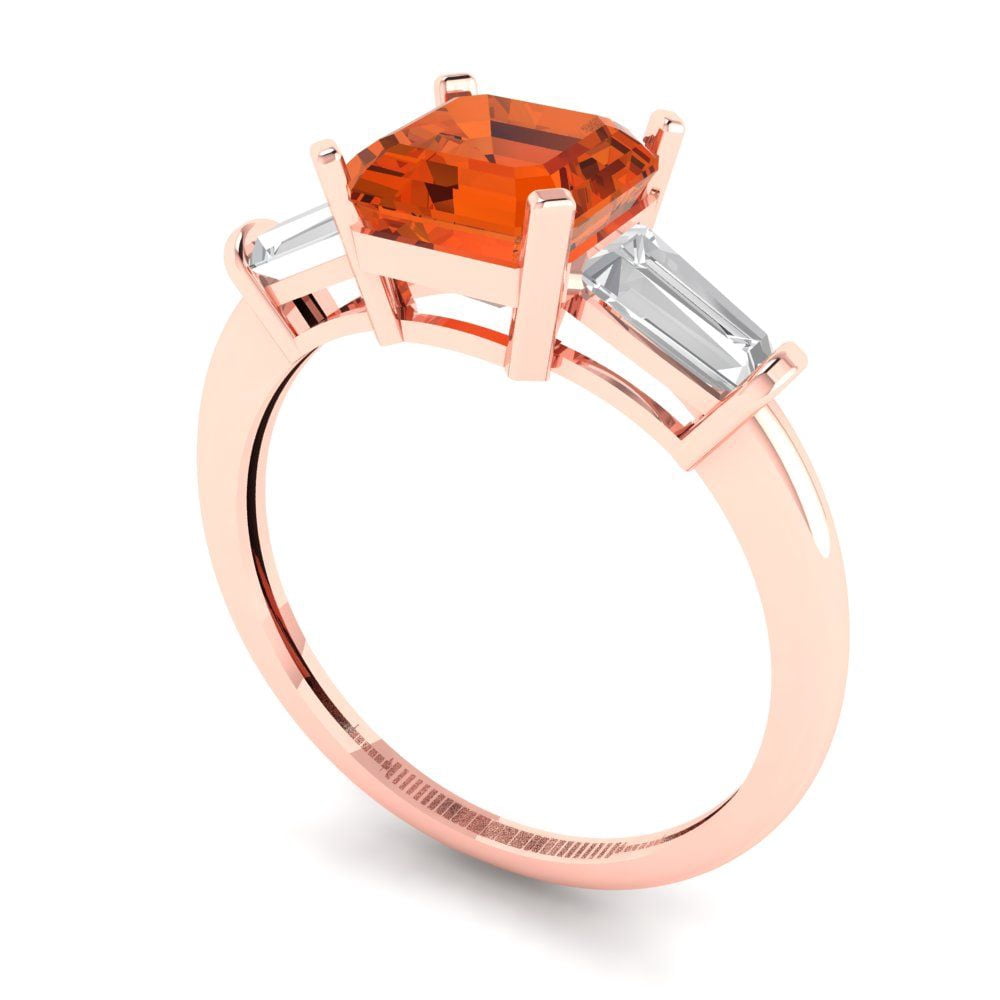 1.62ct square emerald cut red Zircon 14k rose gold 3 stone Bridal ...