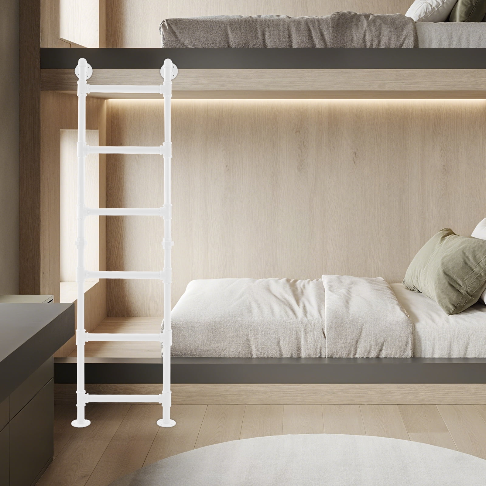 1.62m Wall-Mounted Straight Ladder, White, 6-Step Metal Ladder for Bunk ...