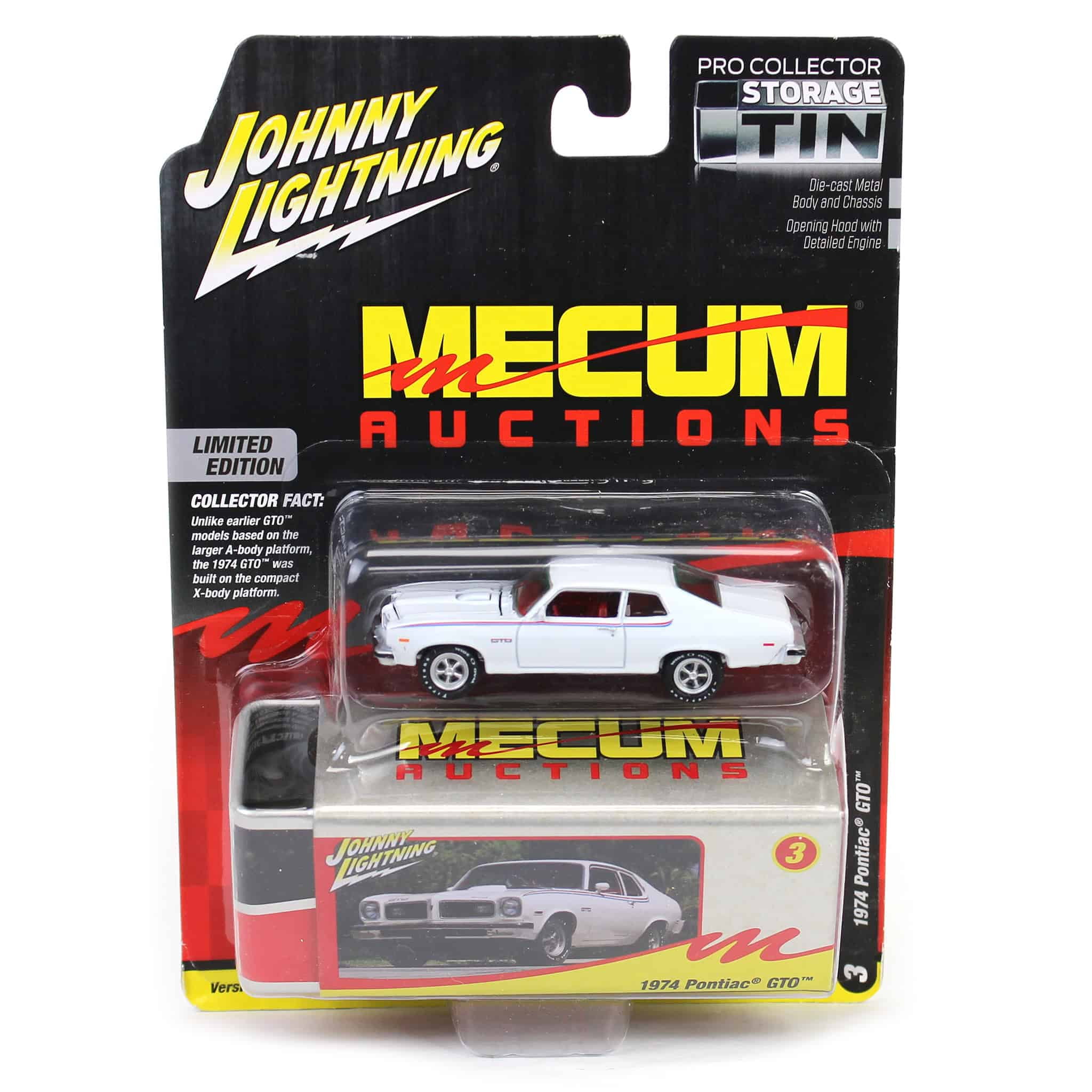 1/64 1974 Pontiac GTO White, Mecum Johnny Lightning Collector Tin ...