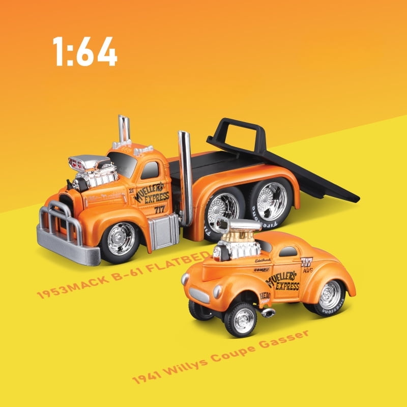 1:64 Car model, muscle car model, transport trailer model, toy ...