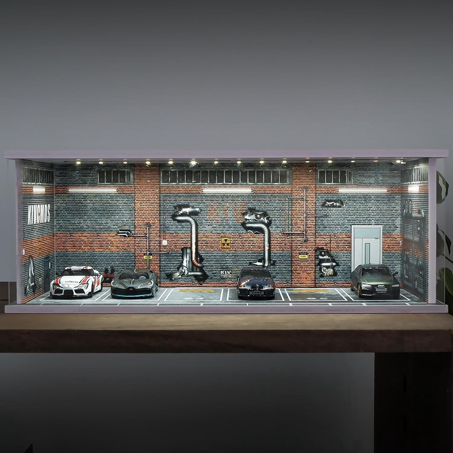 1/64 Diorama Car Garage, LED Lighting Parking Lot Scene Display Case ...