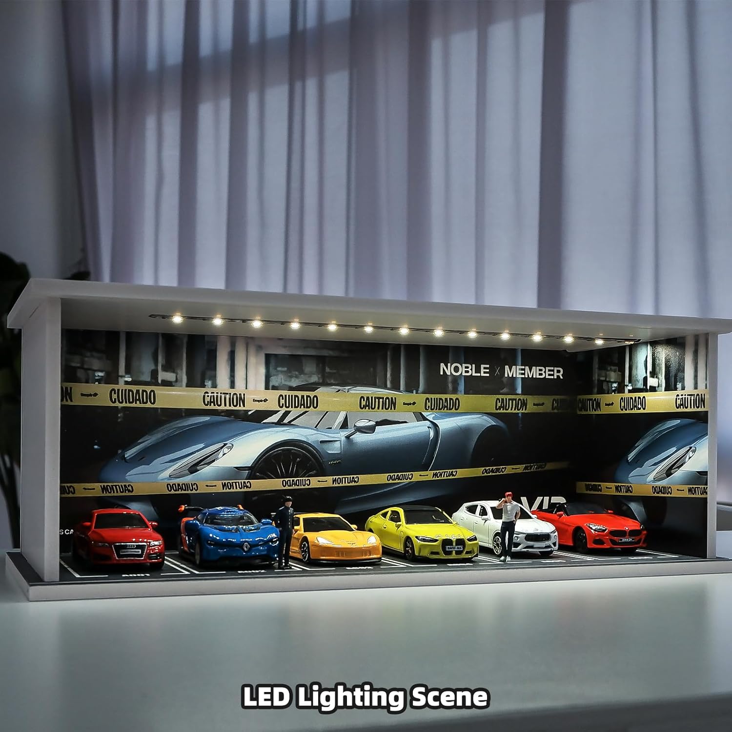 1/64 Diorama Car Garage, LED Lighting Parking Lot Scene Display Case ...
