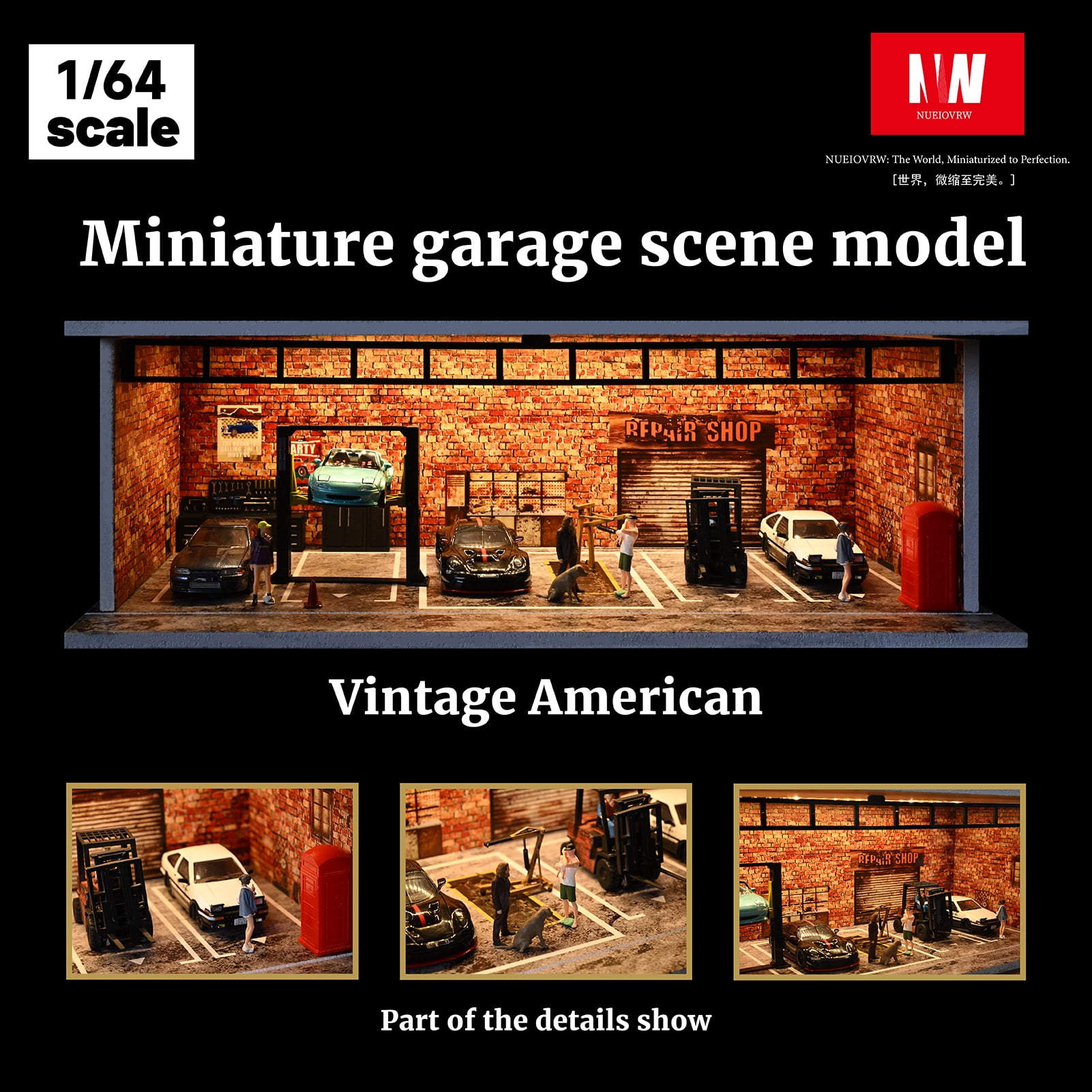 1/64 Diorama Car Garage Model, LED Lighting Parking Lot Scene Building ...