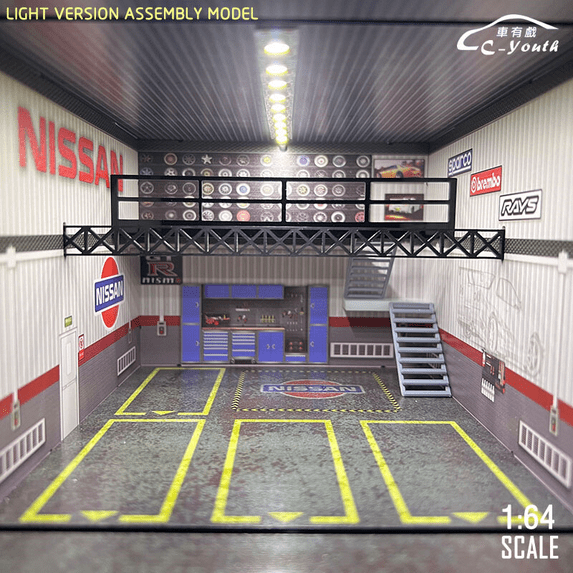 1/64 Diorama Car Garage Model, LED Lighting Parking Lot Scene Model ...