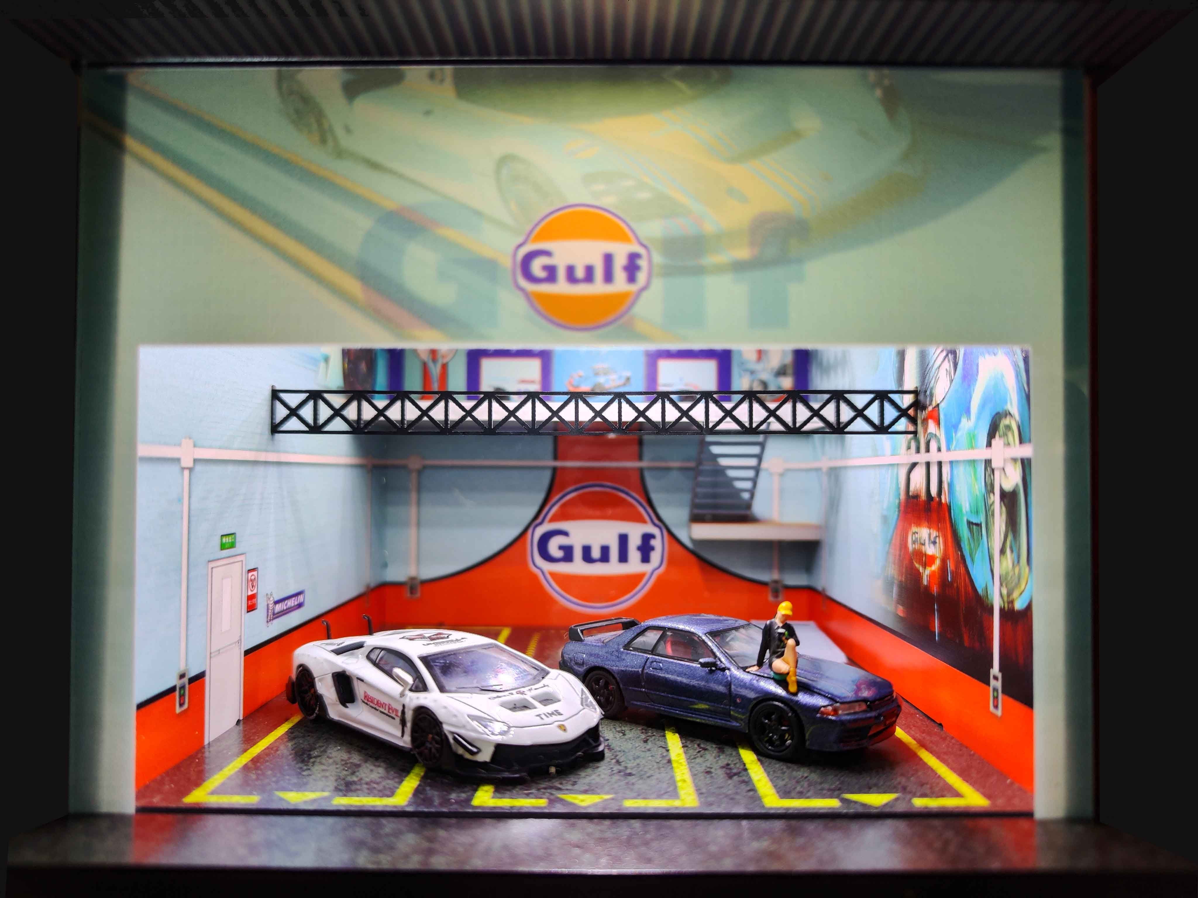 1/64 Diorama Car Garage Model LED Lighting Two-Story Store Scene ...