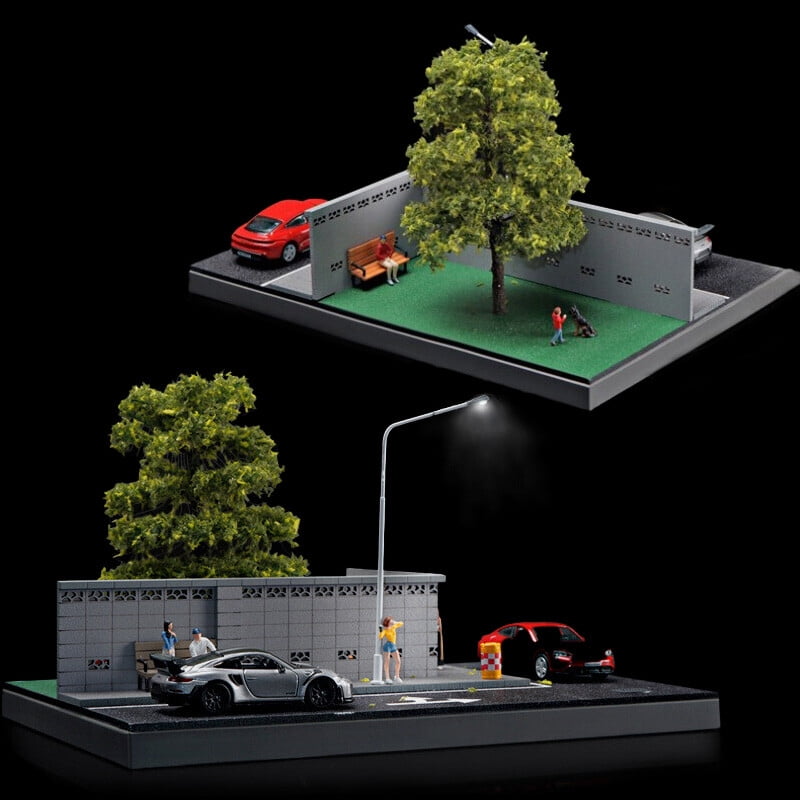 1:64 Diorama Car Parking Lot Model, LED Lighting City Street Coner ...