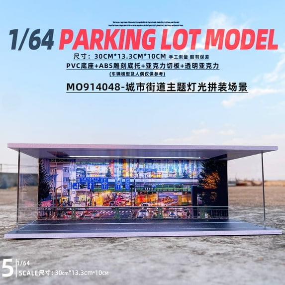 1/64 Diorama Diecast Car Garage Model, LED Lighting Parking Lot Scene ...