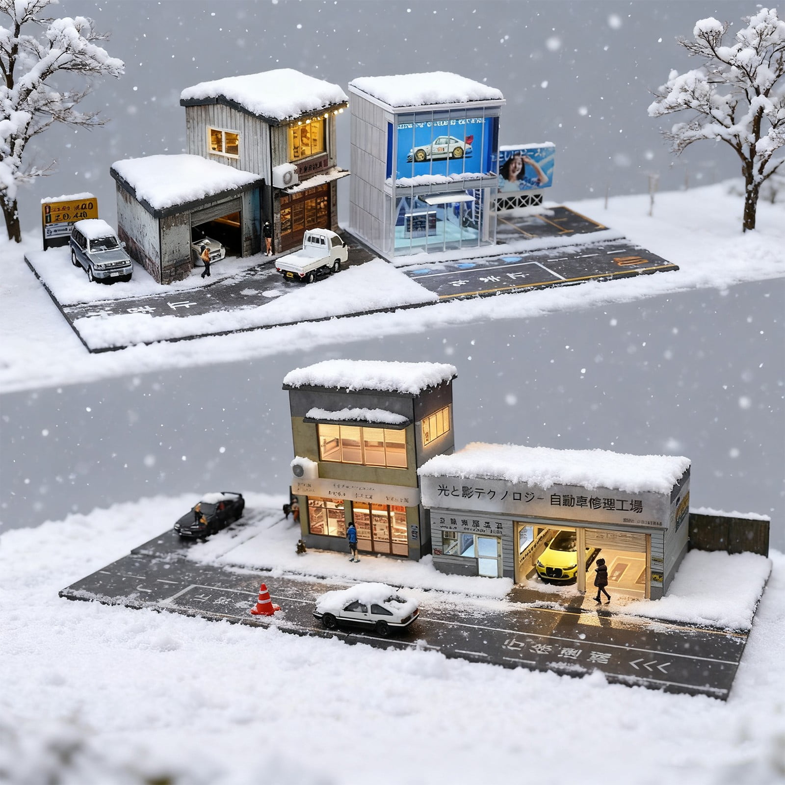 1/64 Diorama Diecast Garage Model, LED Lighting Japanese Store Parking ...