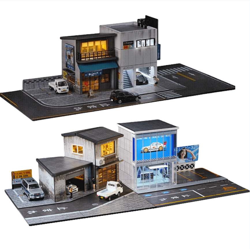 1/64 Diorama Diecast Garage Model, LED Lighting Japanese Store Parking ...
