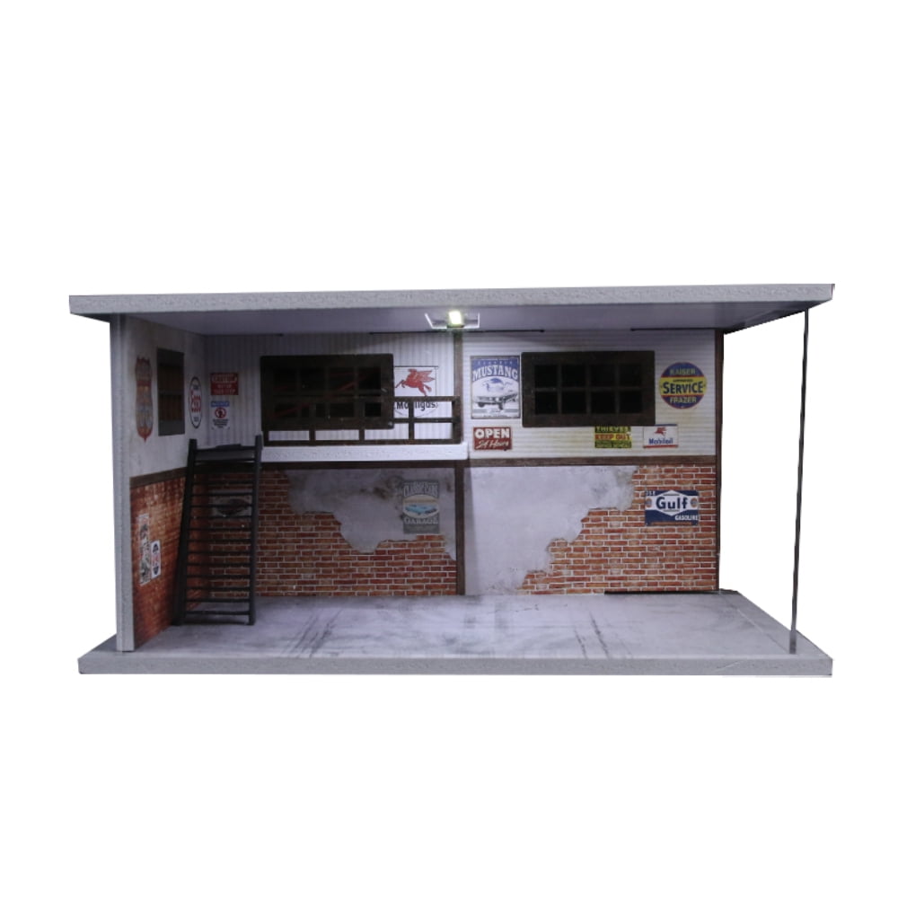 1/64 Diorama Garage Model LED Lighting Repair Workshop Scene Model ...