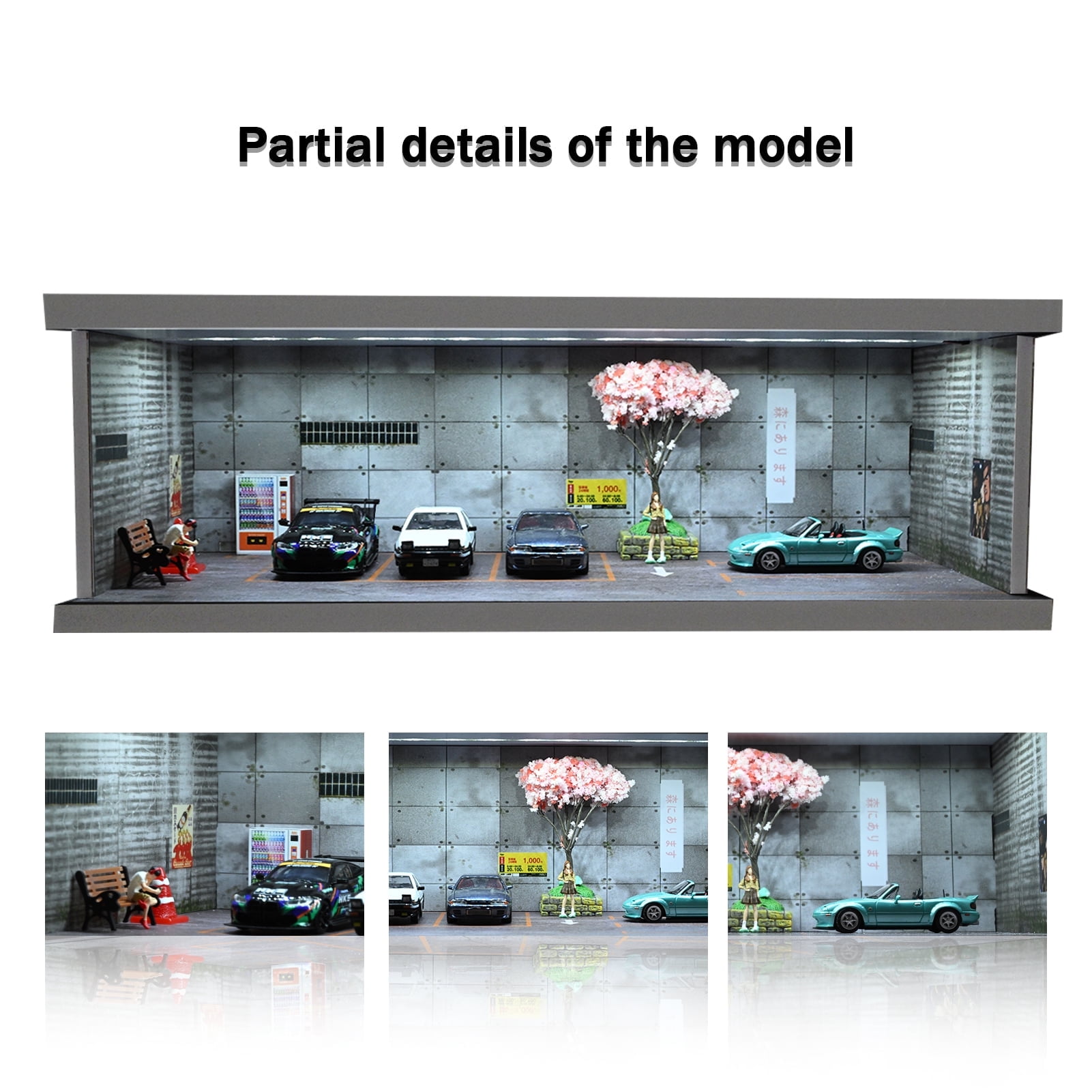 1:64 Diorama Garage Model with LED Lighting, Garage Model Car Display ...