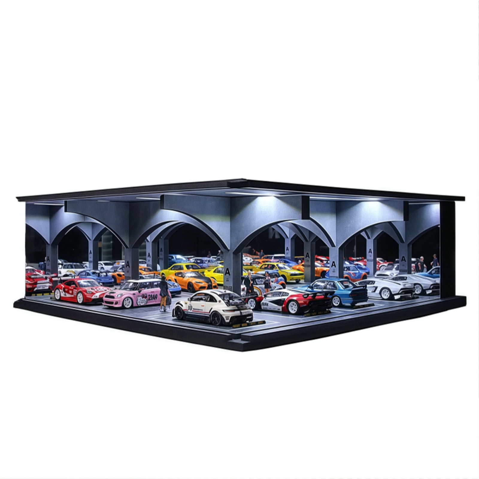 1:64 Diorama Gas Station Garage Model, LED Lighting Parking Lot Scene ...