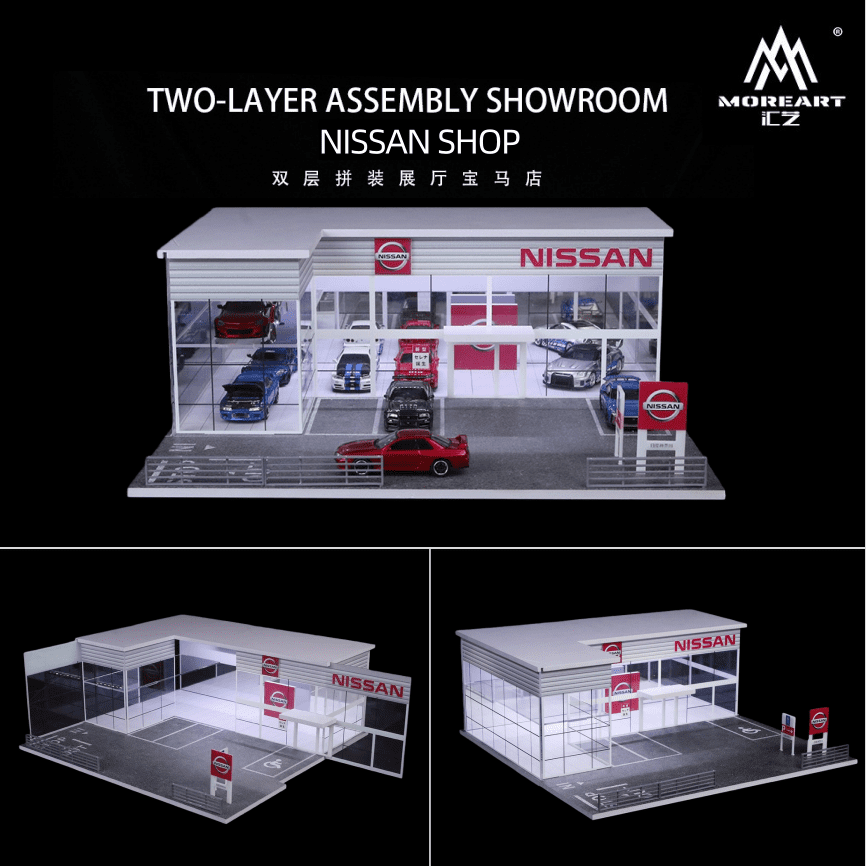 1:64 Diorama Gas Station Garage Model, LED Lighting Parking Lot Scene ...