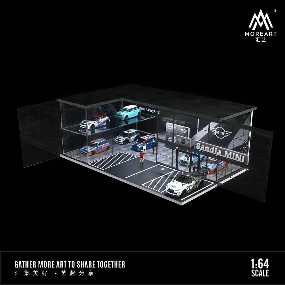 1:64 Diorama Gas Station Garage Model, LED Lighting Parking Lot Scene ...