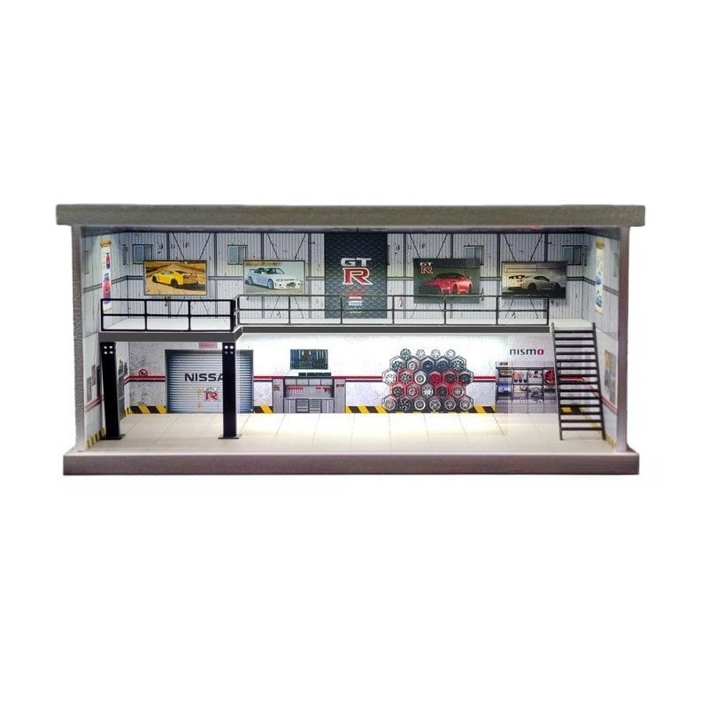 1:64 Diorama Gas Station Garage Model, LED Lighting Parking Lot Scene ...