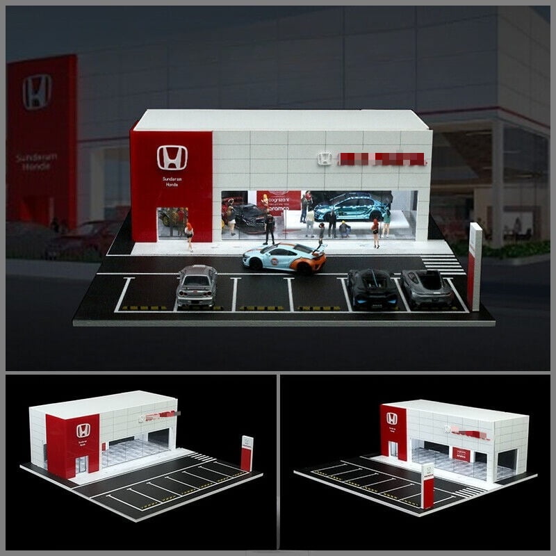 1:64 Diorama Gas Station Garage Model, LED Lighting Parking Lot Scene ...