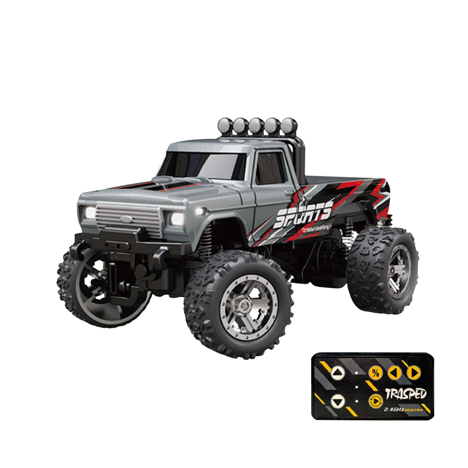 1:64 Mini RC Monster Truck, 3-Speed Alloy Remote Control Car with LED ...