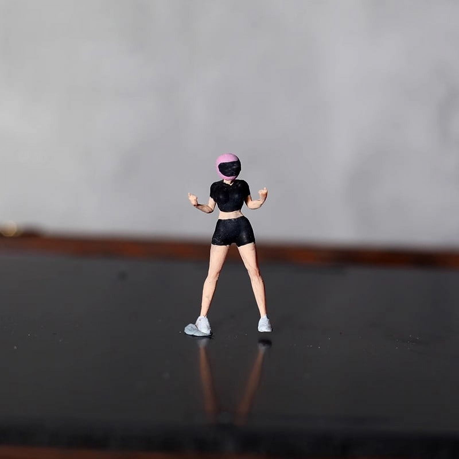 1/64 Pink Helmet Motorcycle Girl Miniature Figure Model Props Creative ...