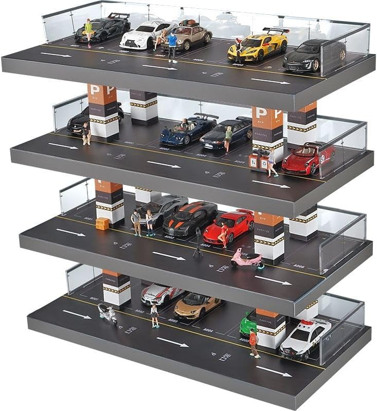 1:64 Scale 4-Tiers Car Model Display Case Toy Car Display Box Parking ...