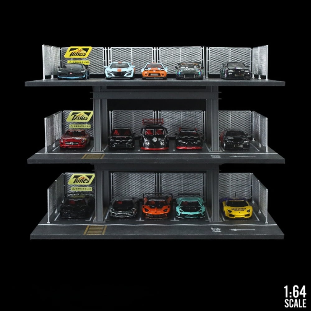 1:64 Scale Diorama 3-Story Parking Display Case,Open Air Design for Diecast Cars with Multi ...