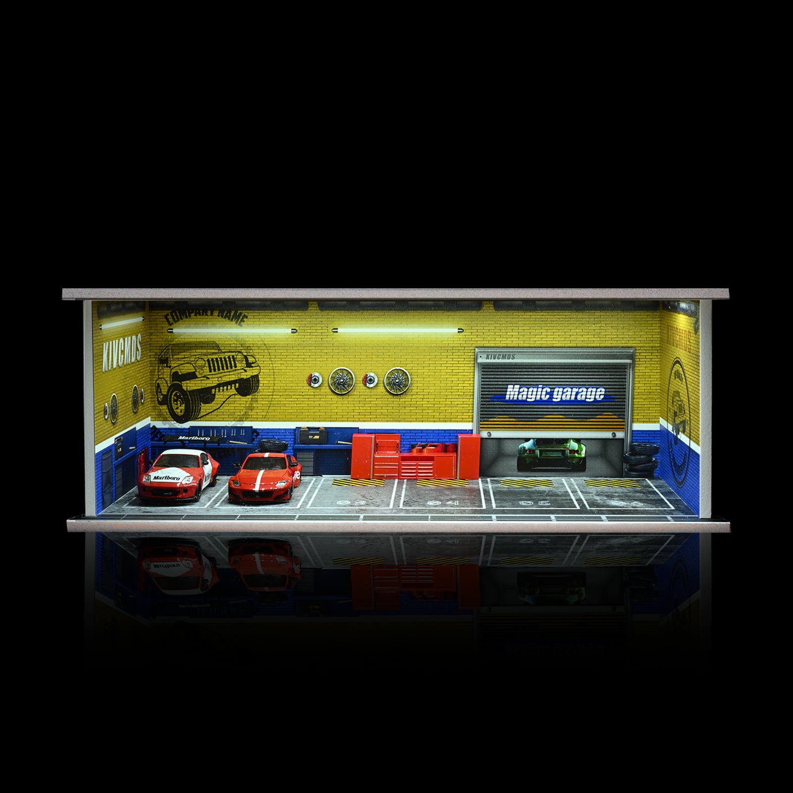 1/64 Scale Diorama Car Garage with LED Lighting Dustproof Cover ...