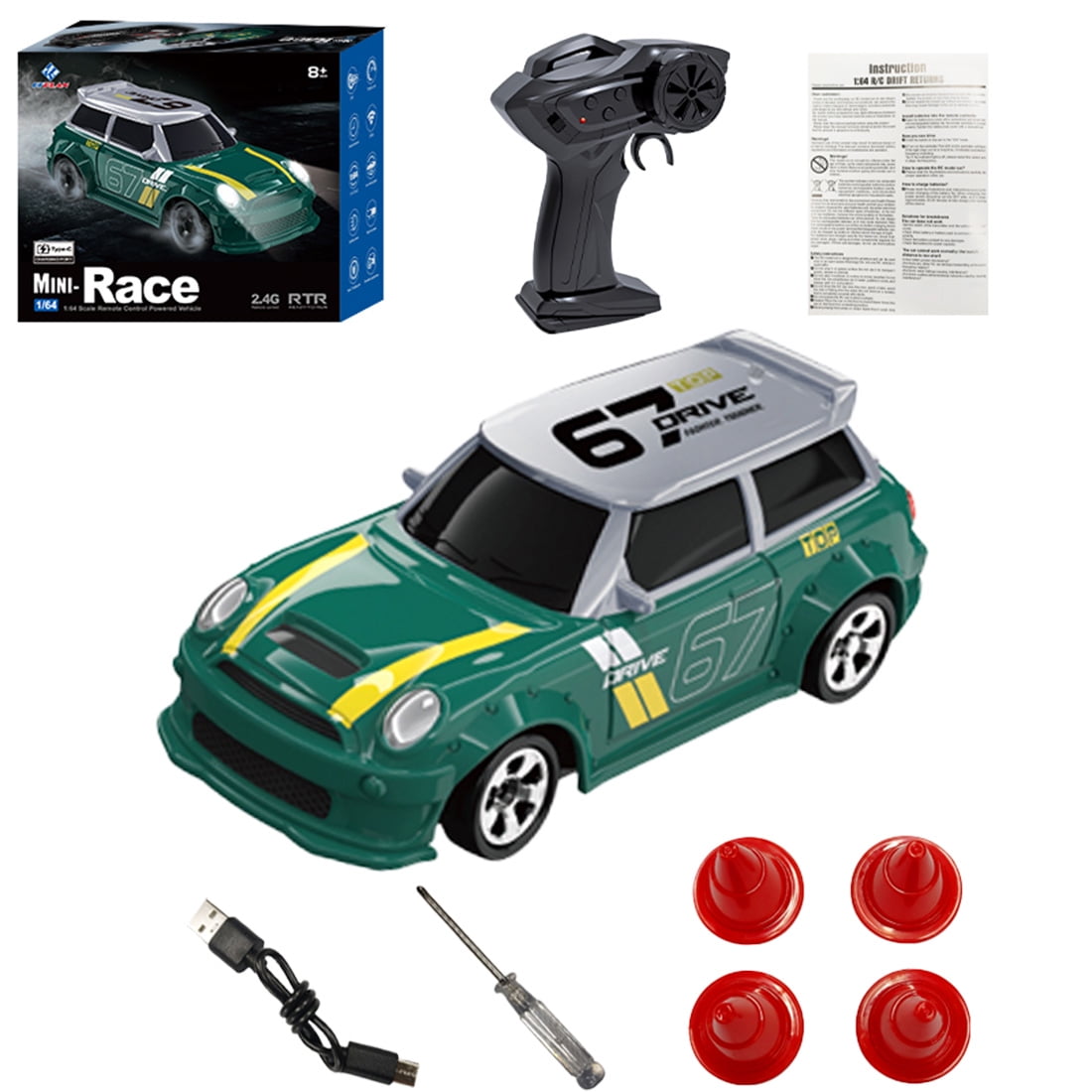 1:64 Scale Mini RC Drifft Car, 4WD 2.4GHZ RC Racing Car with with LED ...