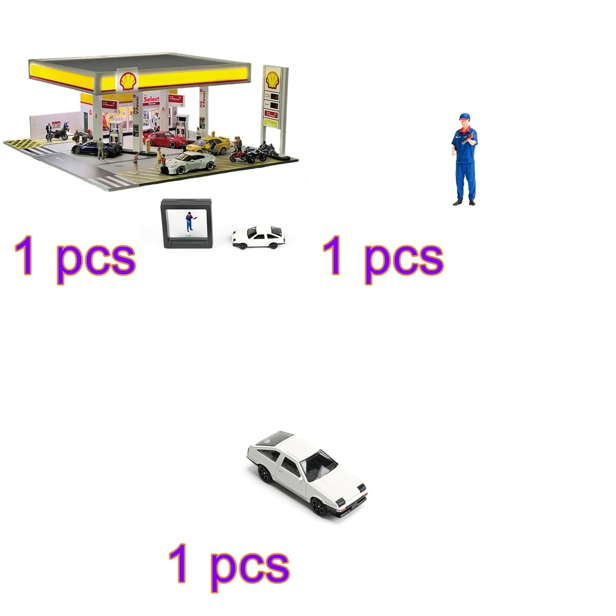 1/64 Scale Miniature Shell Gas Station Building Scene Model with 1 Car ...