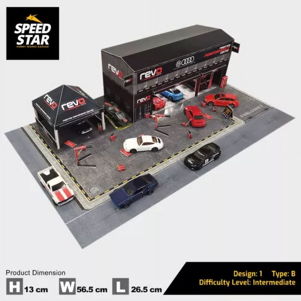 1/64 Scale Revo Workshop Car Garage Model Repair Showroom Paper Model ...