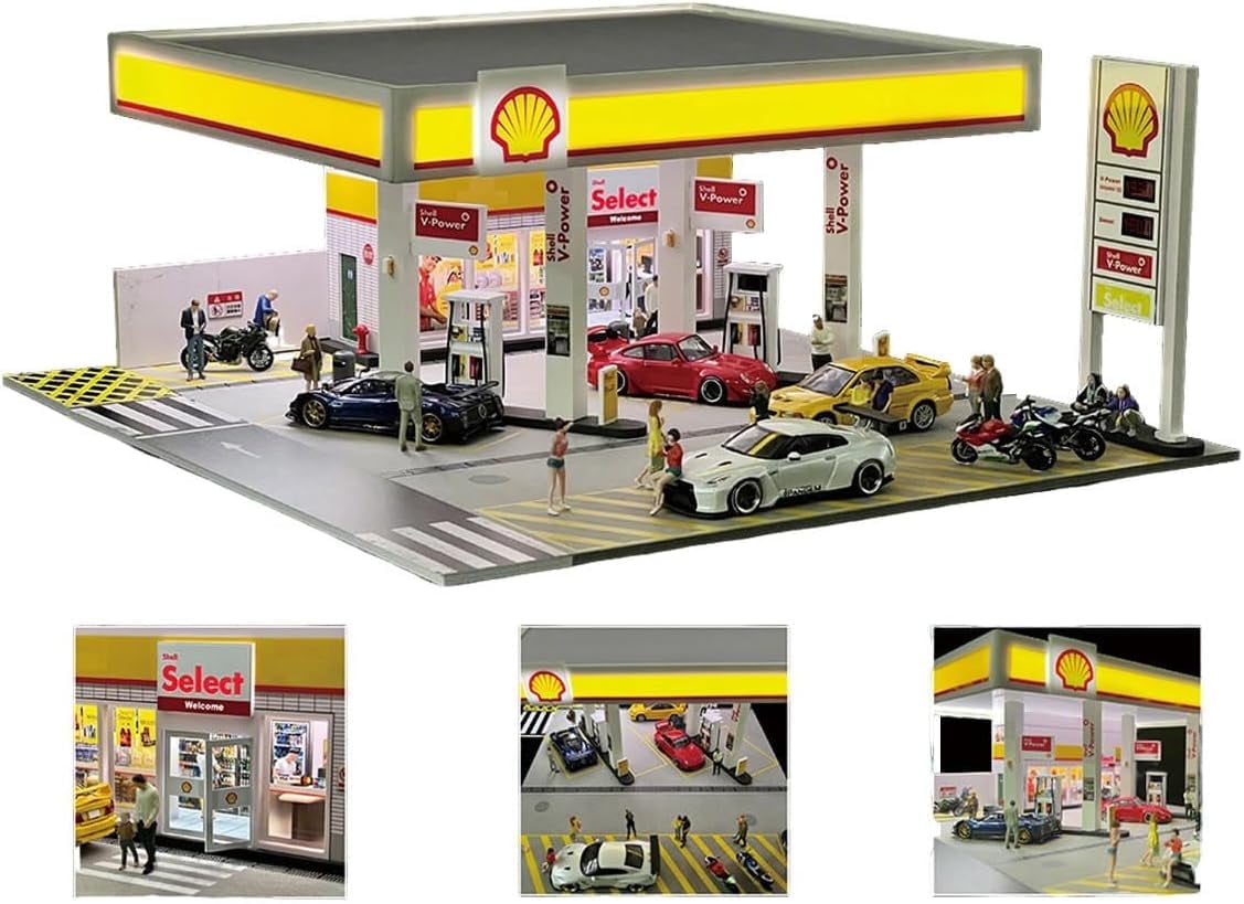 1:64 Scale Shell Gas Station Building Diorama Model with Lighting ...