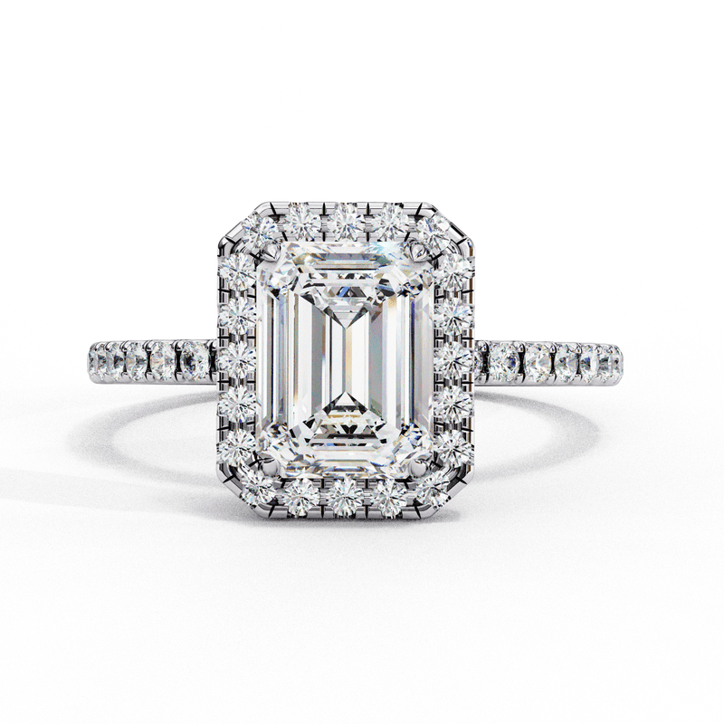 1.67 CT Emerald Cut Lab Grown Diamond Ring, Pave Set Engagement Ring ...