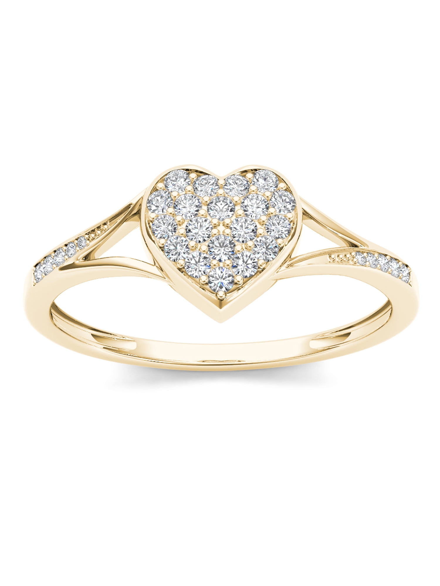 1/6Ct TDW Diamond 10K Yellow Gold Diamond Heart Shape Split Shank ...