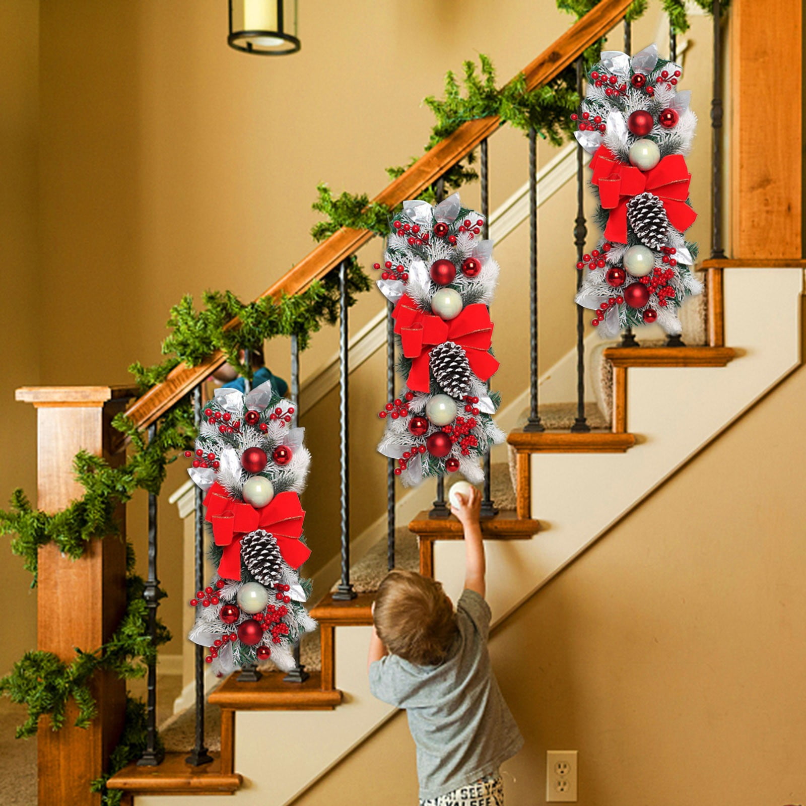 1.6Ft Real Touch Norfolk Pine Garland with Light, 20" Christmas Garland ...