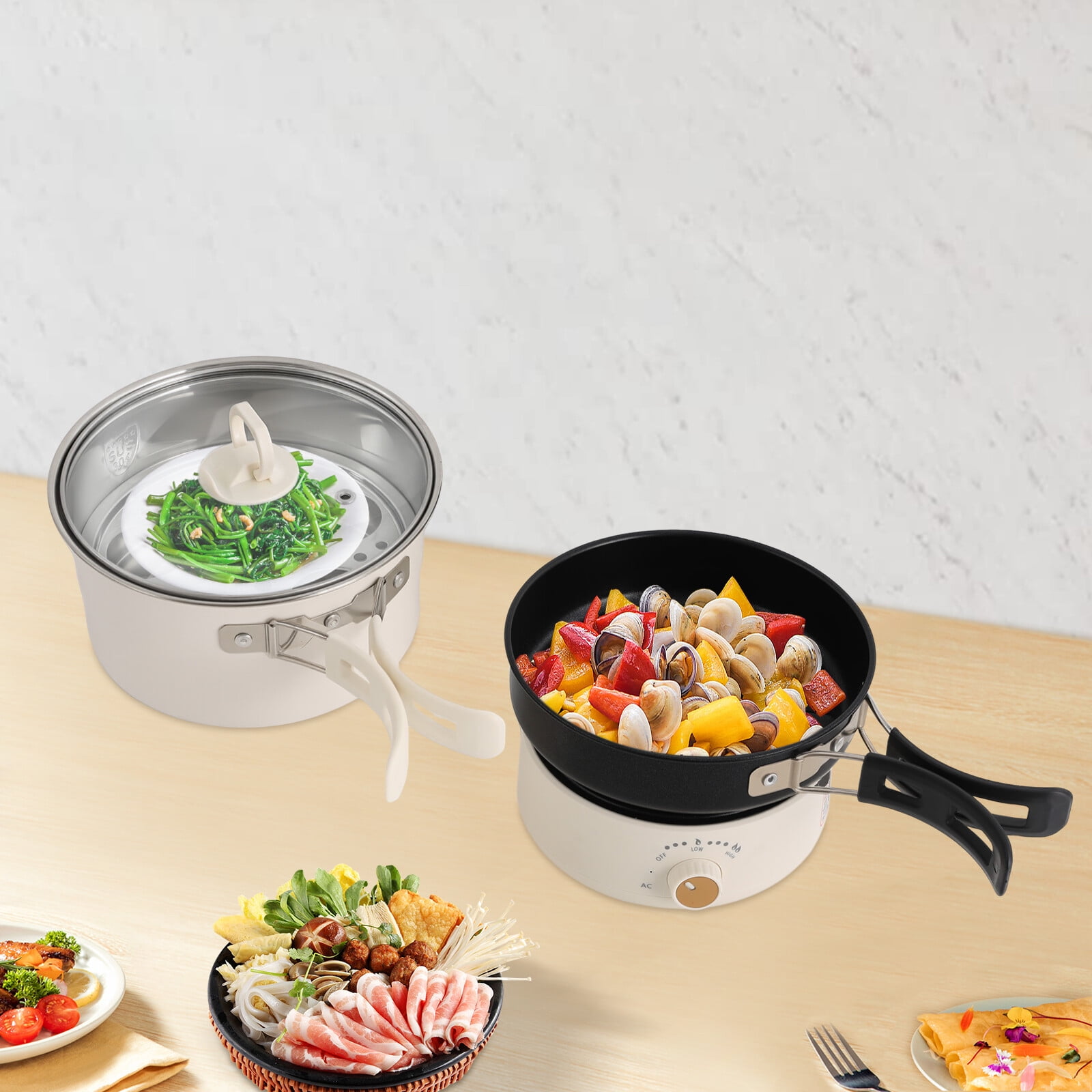 1.6L Portable Mini Electric Hot Pot with Steamer&Foldable Handles ...