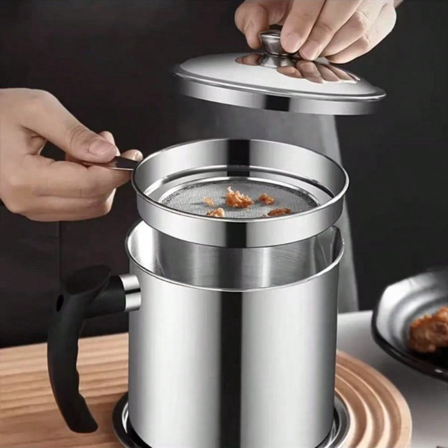 1.6L Stainless Steel Oil Pot with Filter, Bacon Grease Container ...