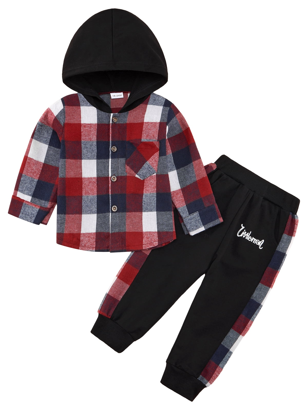 1-6T Kid Toddler Boy Outfits Plaid Hoodied T-shirt Tops +Casual Pants ...