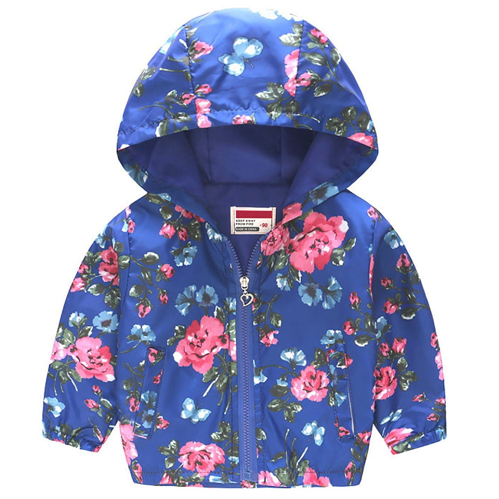 1-6T Kids Girls Waterproof Windbreaker Printed Hooded Jackets Lined ...