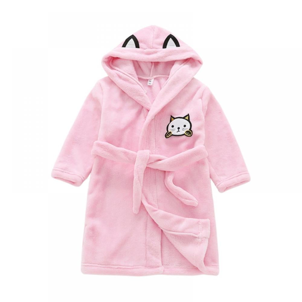 1-6Y Kids Cute Animal Cartoon Hooded Bathrobe Toddler Flannel Bath ...