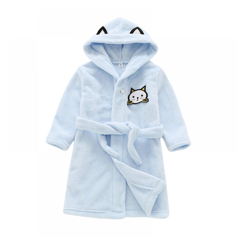 1-6Y Kids Cute Animal Cartoon Hooded Bathrobe Toddler Flannel Bath ...