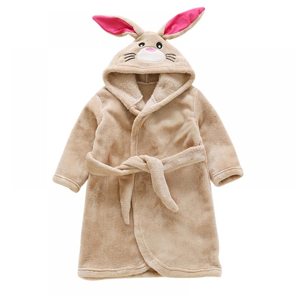1-6Y Kids Cute Animal Cartoon Hooded Bathrobe Toddler Flannel Bath ...