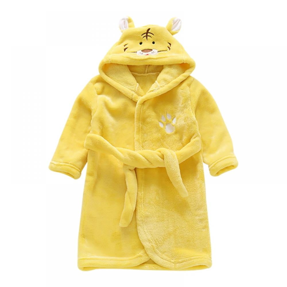 1-6Y Kids Cute Animal Cartoon Hooded Bathrobe Toddler Flannel Bath ...