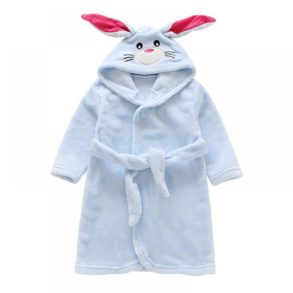 1-6Y Kids Cute Animal Cartoon Hooded Bathrobe Toddler Flannel Bath ...