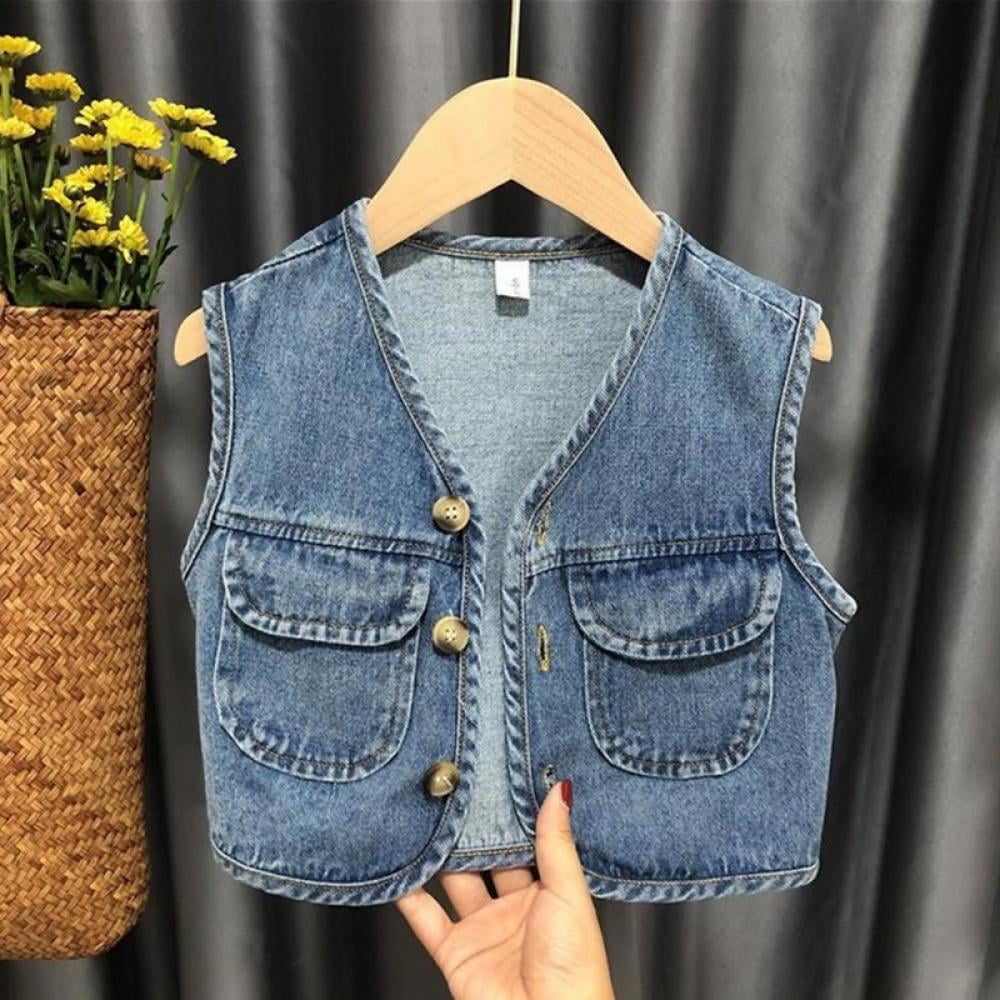 1-6Years Children's Vest Waistcoat Stylish Casual Cute Girls Denim Vest ...