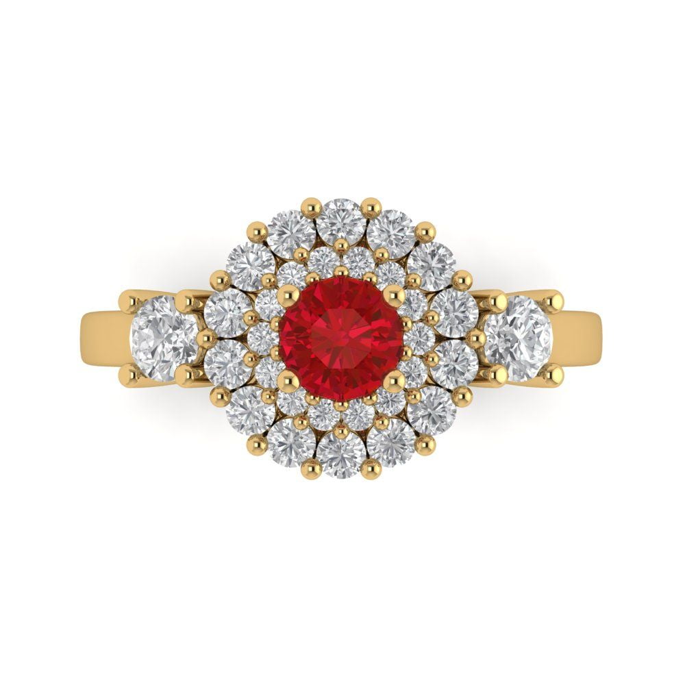 1.6ct Round Cut Red Ruby 18k Yellow Gold Engraving Statement Bridal Wedding Halo Designer Ring ...