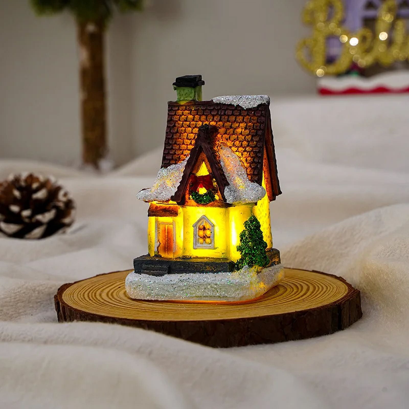 1~6pcs LED Night Light Christmas Ornaments 2025 Luminous Castle Snow ...