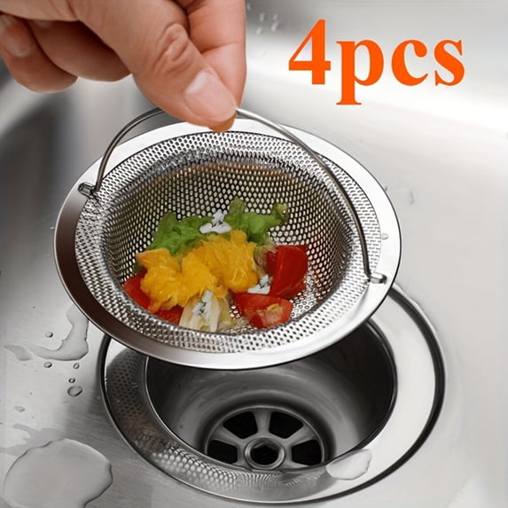 1-6pcs Stainless Steel Sink Strainer with Handle - Rust-Resistant Mesh ...